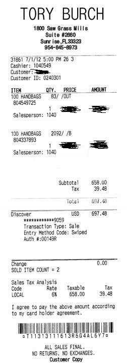 Tory Burch - Genuine Receipt? | PurseForum